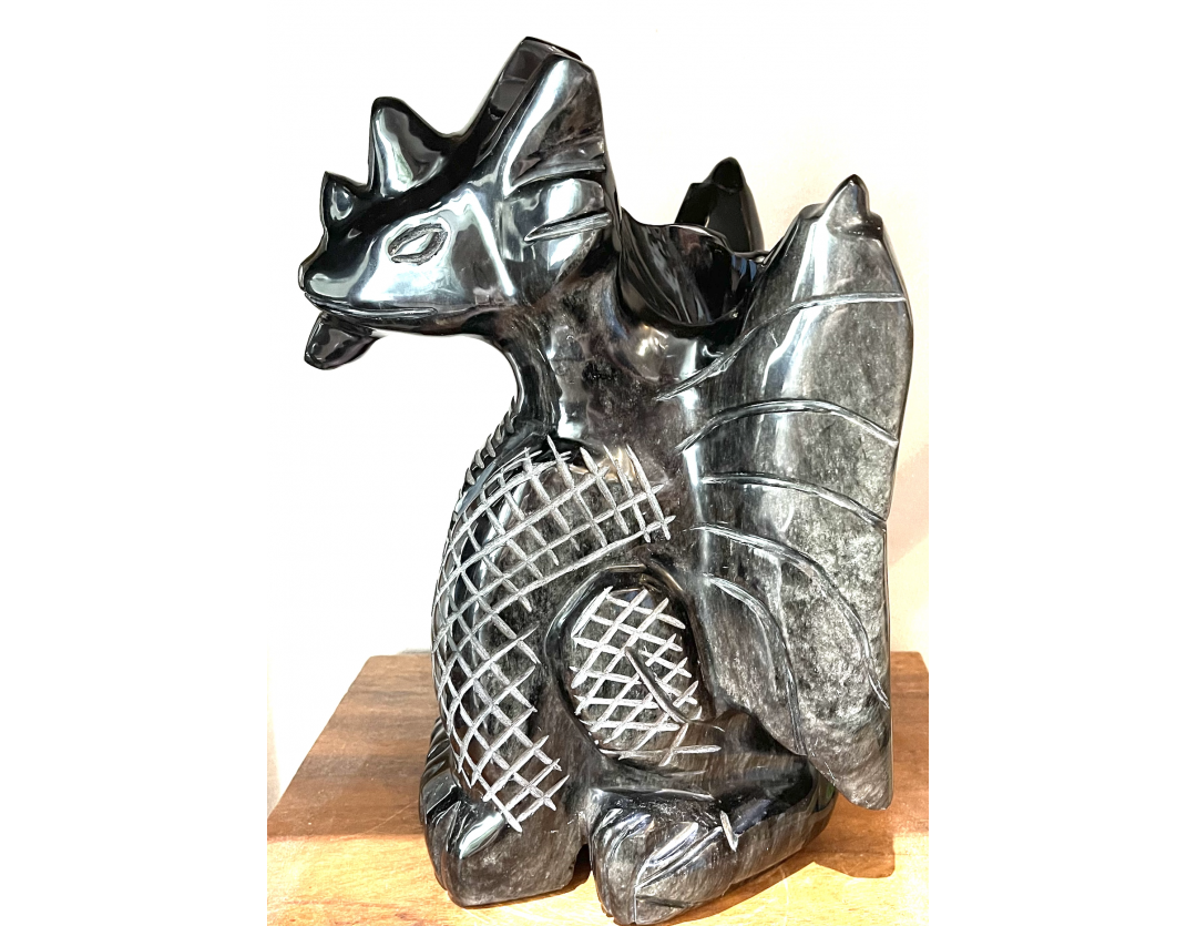 GRAND DRAGON OBSIDIENNE ARGENTÉE - 31,5 CM- 8KG