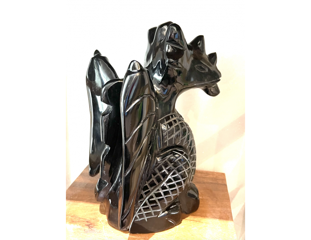 GRAND DRAGON OBSIDIENNE ARGENTÉE - 31,5 CM- 8KG