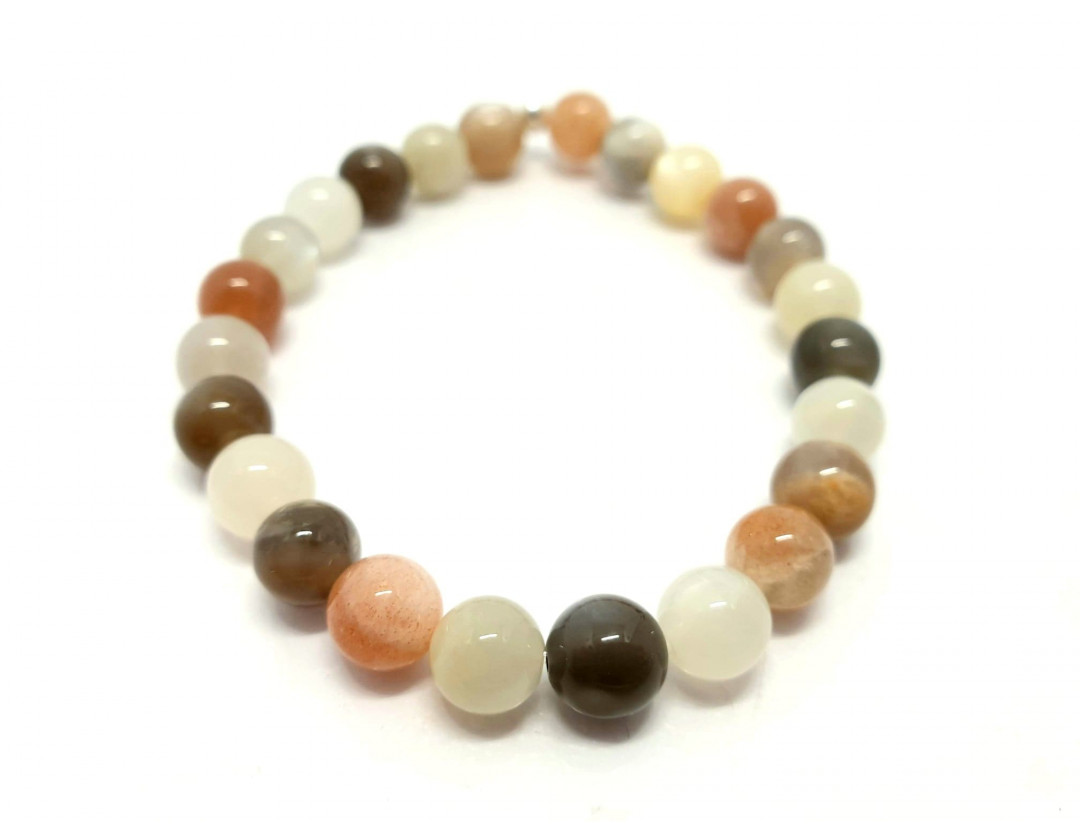 PIERRE DE LUNE PÊCHE ET BLANCHE 8 MM - BRACELET LITHOTHÉRAPIE